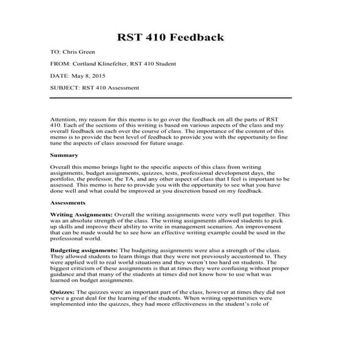 Writing Assignment 10 Feedback Memo | PDF