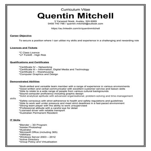 Quentin Mitchell resume | PDF