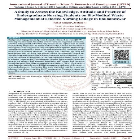 A Study to Assess the Knowledge, Attitude and Practice of Undergraduate ...