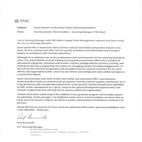 Jason Stewart Letter of Reccomendation PNC Manager Vice President | PDF