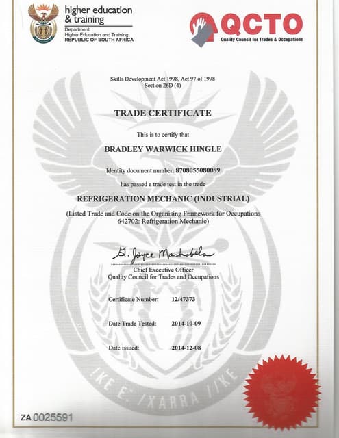 TRADE TEST CERTIFICATE | PDF