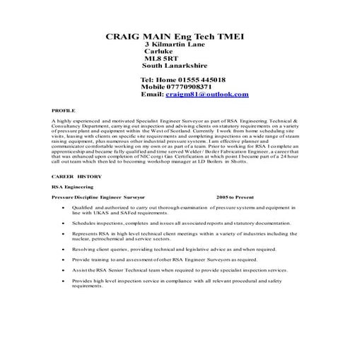 Craig Main CV | DOCX