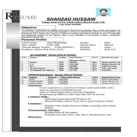 Cv shahzad Hussain1 | DOC | Islam | Religion & Spirituality