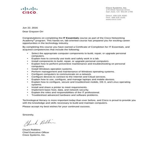 IT Essentials - Letter of Merit | PDF