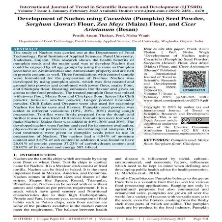 Development of Nachos using Cucurbita Pumpkin Seed Powder, Sorghum ...