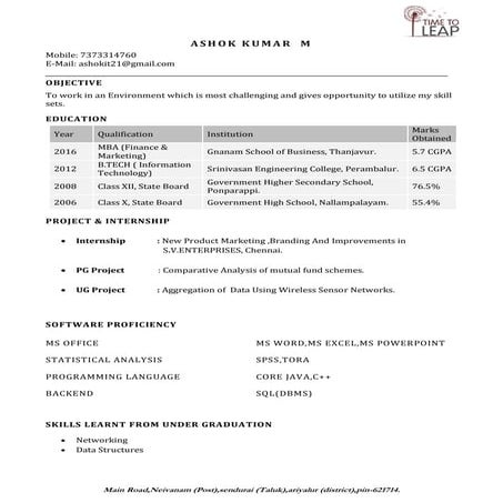 MBA FRESHER WITH SPECIALISATION OF FINANCE | PDF