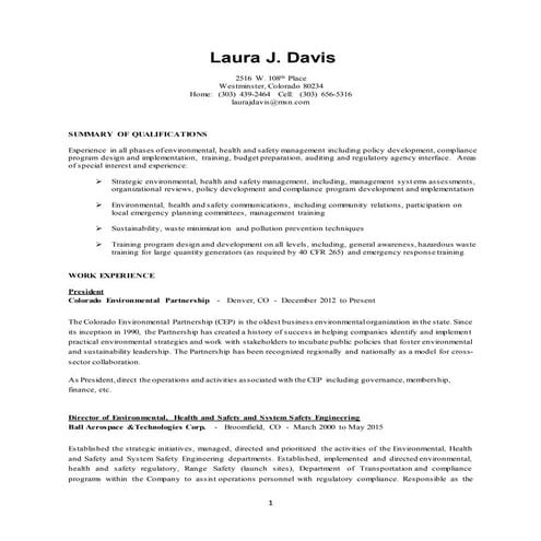 2015 Resume for Laura J Davis | DOCX