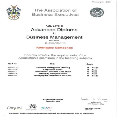 Advanced Diploma In Business Management | PDF