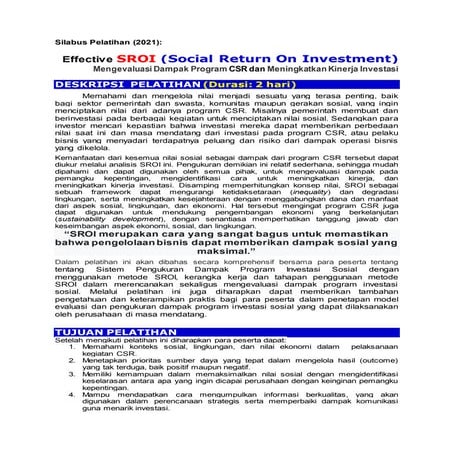 Merancang dan Mengevaluasi Indikator Keberhasilan CSR _Training "CSR & COMMUNITY DEVELOPMENT_ISO ...