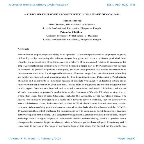 Employee Productivity Research paper COVID 19 | PDF