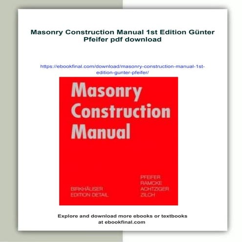 Masonry Construction Manual 1st Edition Günter Pfeifer | PDF