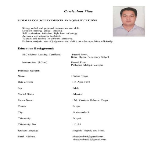 Curriculum vita prabin | PDF