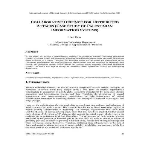 COLLABORATIVE DEFENCE FOR DISTRIBUTED ATTACKS (CASE STUDY OF ...