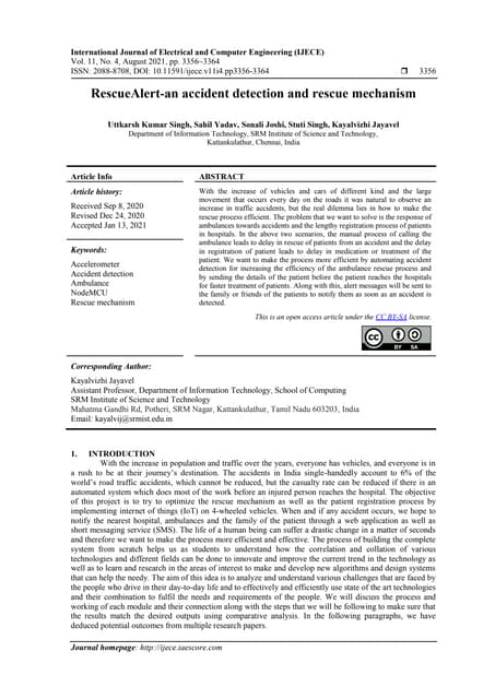 Automatic Accident Detection and Emergency Alert System using IoT | PDF