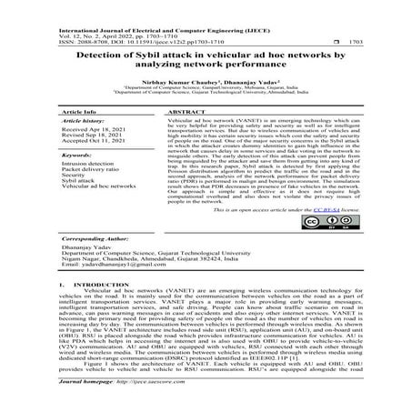 Detection Of Sybil Attack In Vehicular Ad Hoc Networks By Analyzing Network Performance Pdf