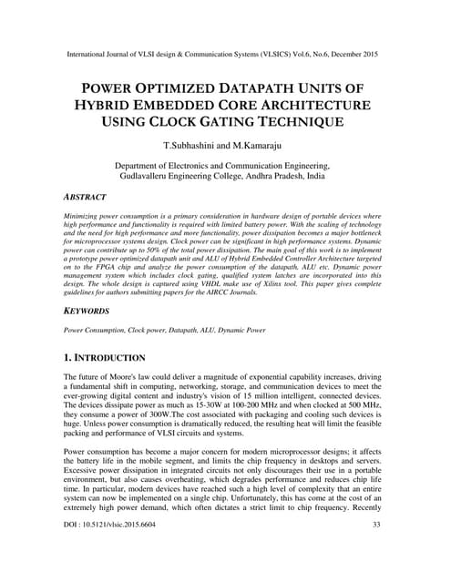 Design And Implementation Of 16 Bit Low Power Alu With Clock Gating Pdf