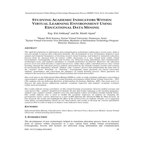 STUDYING ACADEMIC INDICATORS WITHIN VIRTUAL LEARNING ENVIRONMENT USING EDUCATIONAL DATA MINING ...