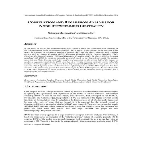 CORRELATION AND REGRESSION ANALYSIS FOR NODE BETWEENNESS CENTRALITY | PDF