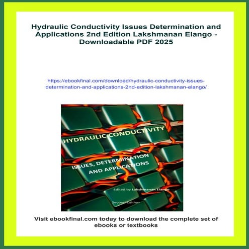Hydraulic Conductivity Issues Determination and Applications 2nd Edition Lakshmanan Elango | PDF