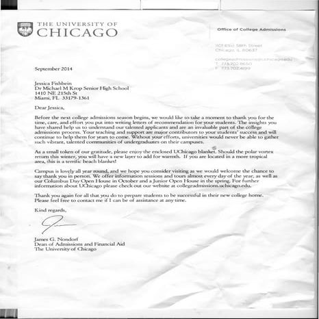 Letter from University of Chicago recommendations | PDF