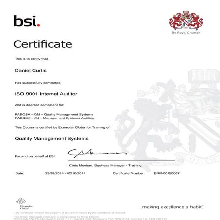 ISO 9001 Internal Auditor Certificate | PDF