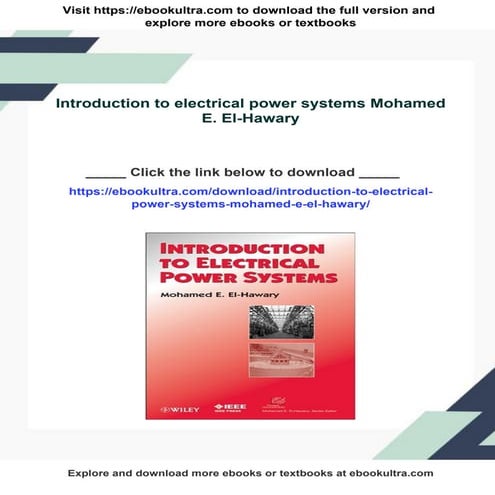 Introduction to electrical power systems Mohamed E. El-Hawary | PDF