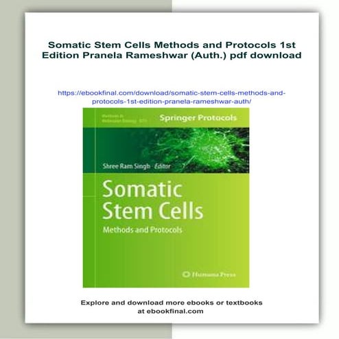 Somatic Stem Cells Methods and Protocols 1st Edition Pranela Rameshwar (Auth.) | PDF