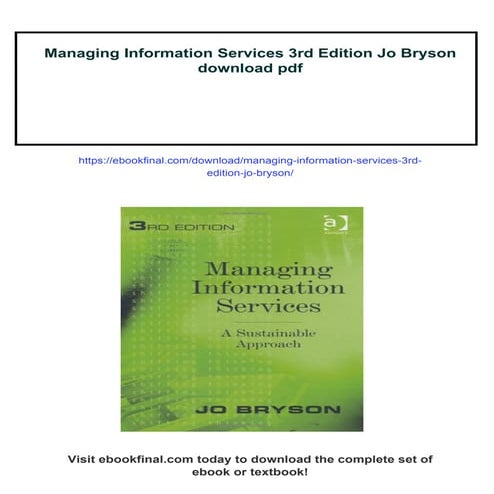 Managing Information Services 3rd Edition Jo Bryson | PDF