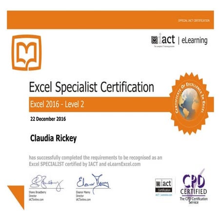 Excel 2016 Level 2-Certificate | PDF