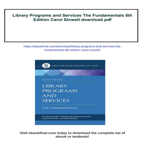 Library Programs and Services The Fundamentals 8th Edition Carol Sinwell | PDF