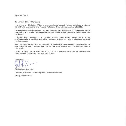 Chris Loncto Letter of Rec | PDF