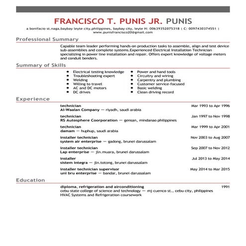 FRANCISCO T PUNIS JR PUNIS Resume 7 (1) | PDF