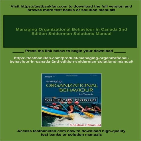 Managing Organizational Behaviour in Canada 2nd Edition Sniderman ...