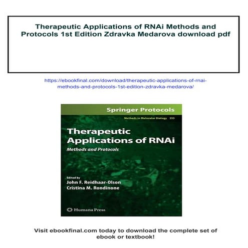 Therapeutic Applications of RNAi Methods and Protocols 1st Edition ...