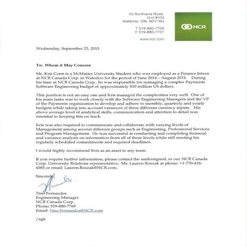 NCR Letter of Recommendation | PDF