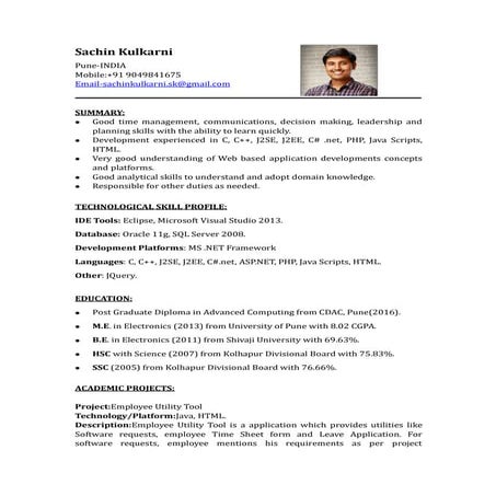 SachinKulkarni_Resume | PDF | Programming Languages | Computing