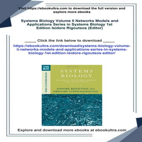 Systems Biology Volume II Networks Models and Applications Series in ...