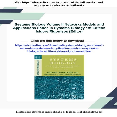 Systems Biology Volume II Networks Models and Applications Series in Systems Biology 1st Edition ...