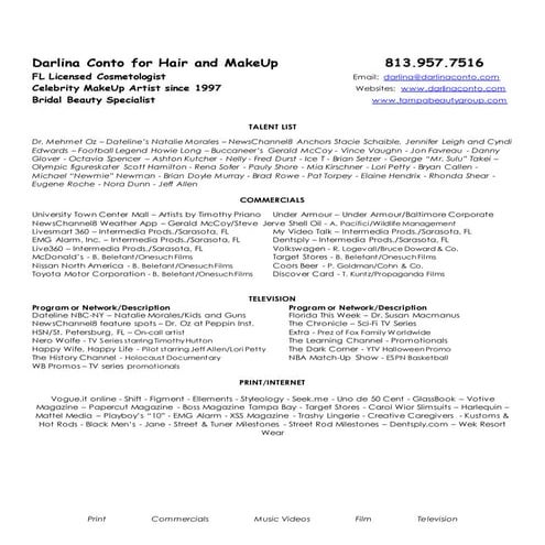 Darlina Conto_Credits_Talent List | PDF