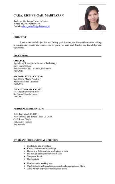 resume for OJT | DOCX | Technology & Computing
