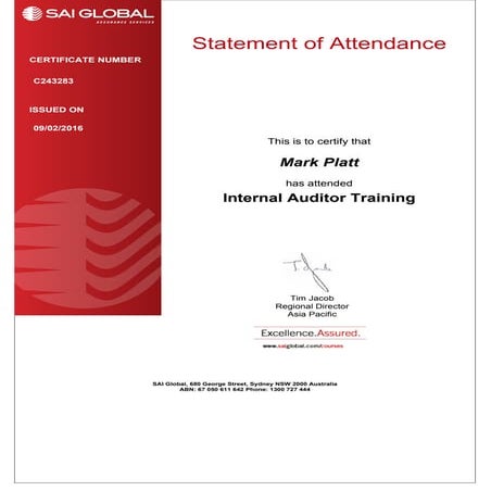 Internal Audit Certificate | PDF