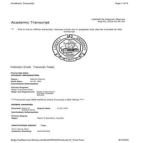 Liberty MBA Transcript | PDF