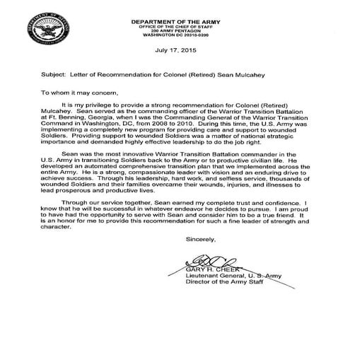 LOR for COL Mulcahey | PDF