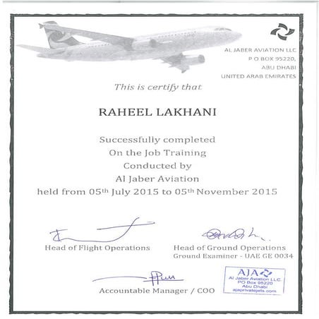 Al Jaber Aviation OJT Certificate | PDF