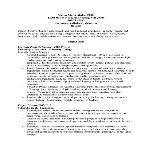 Sharon Morgenthaler resume | DOCX