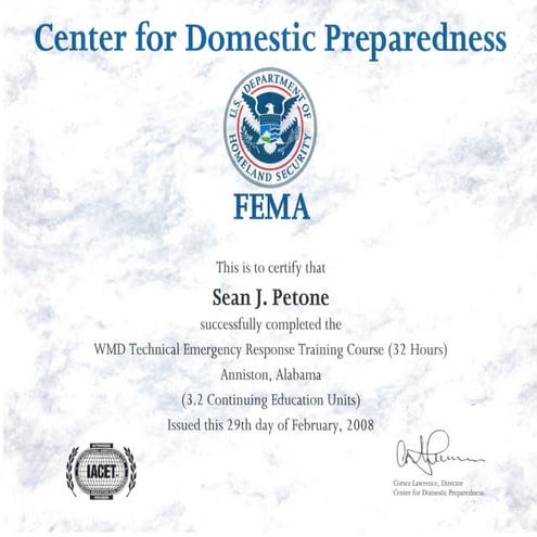 WMD Technical Emergency Response Certificate | PDF | Arms & Ammunition ...