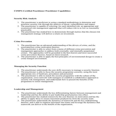 CSMP Certified Practitioner Statement of Capabilities | PDF