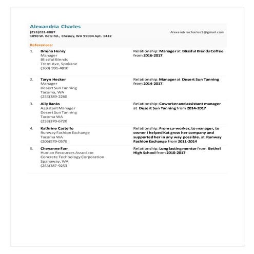 Functional resume reference sheet | PDF