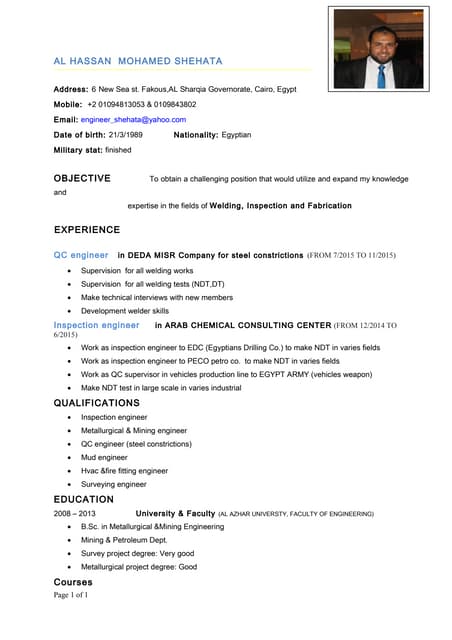 Cementing equipment operator cv | PDF