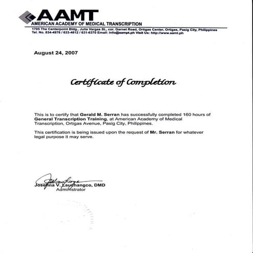 AAMT Certificate | PDF